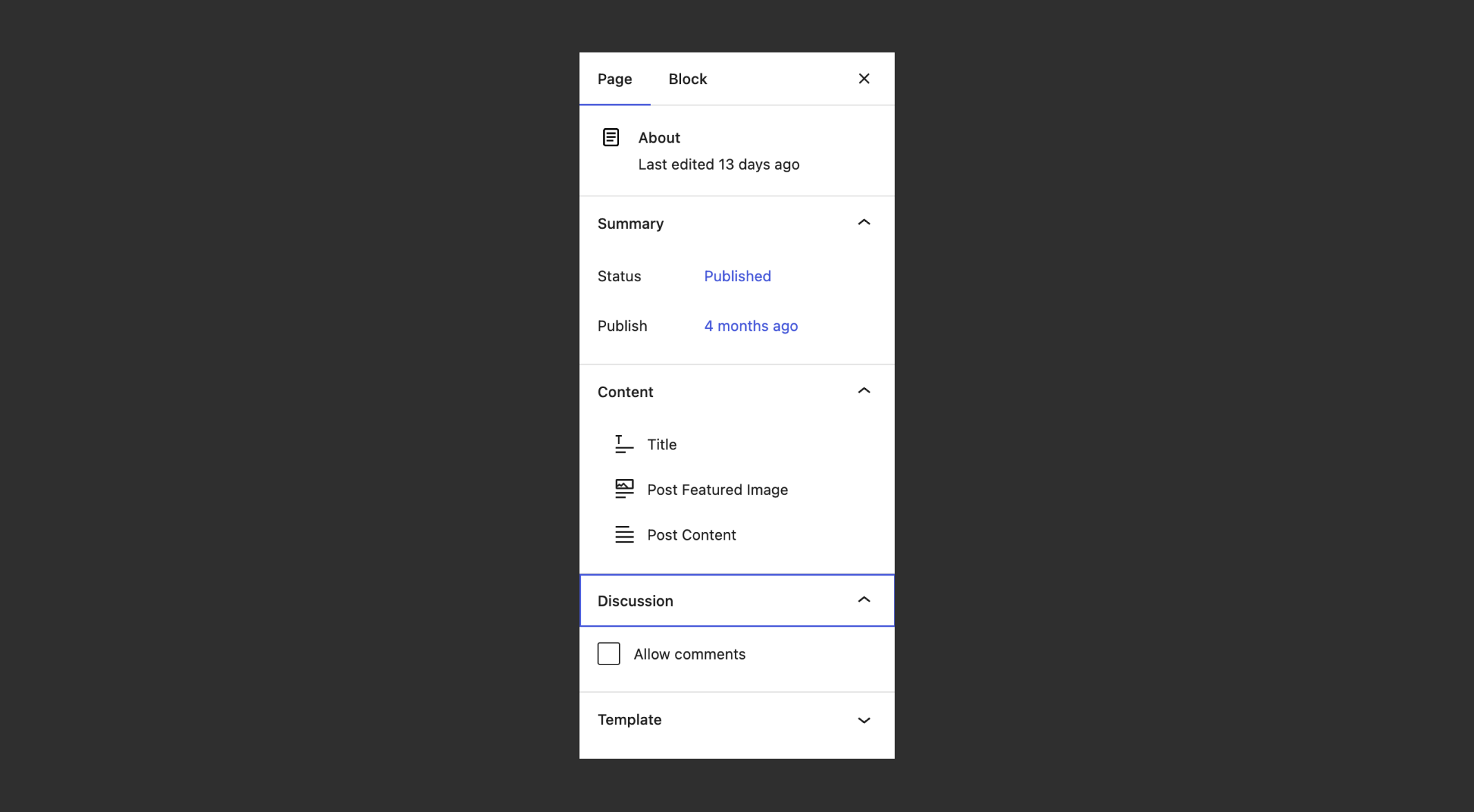 Include Discussion Settings Detail For Pages In Site Editor · Issue 53188 · Wordpress 8033
