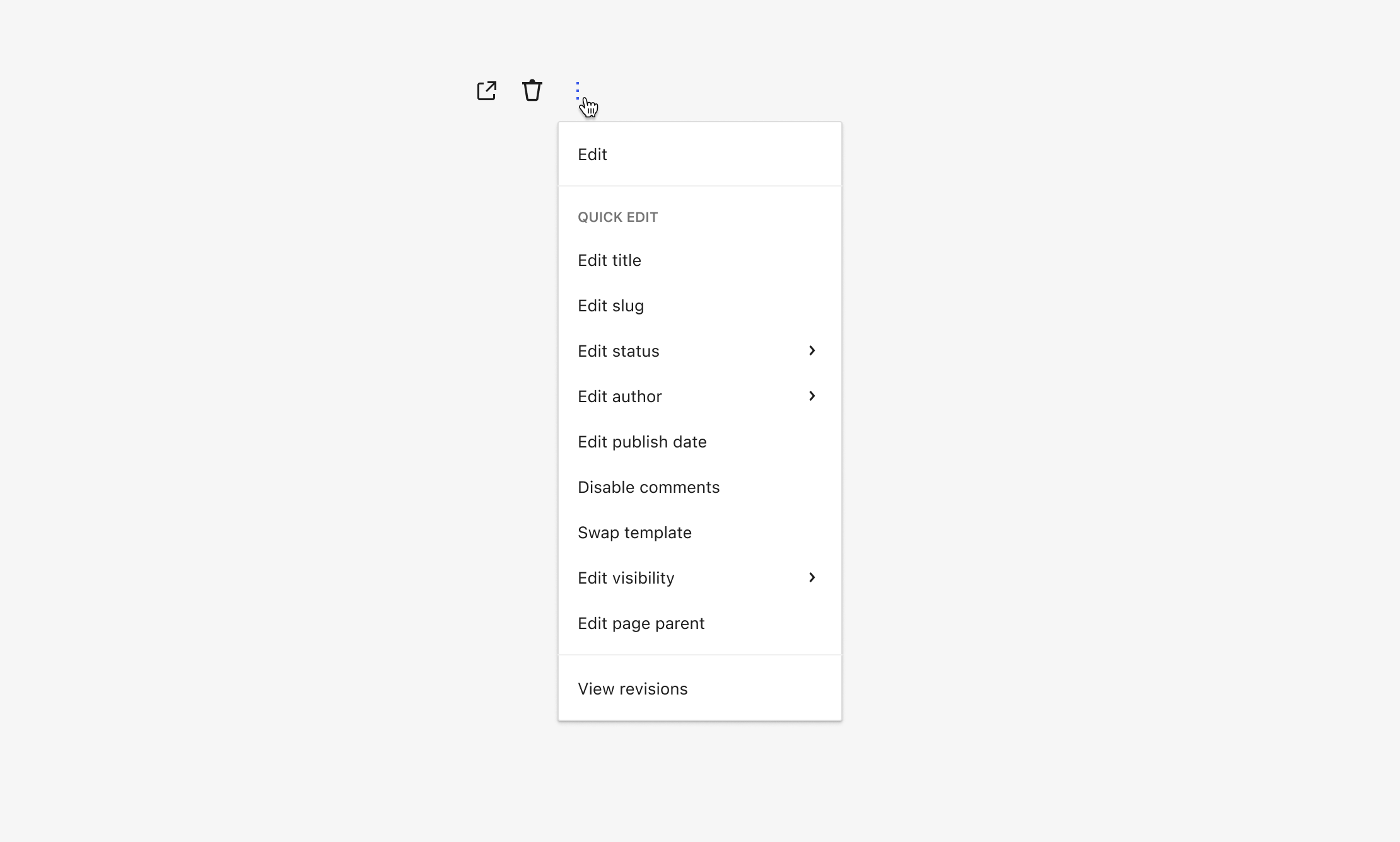 Data views: Expanding quick-actions for Pages · Issue #55628 ...