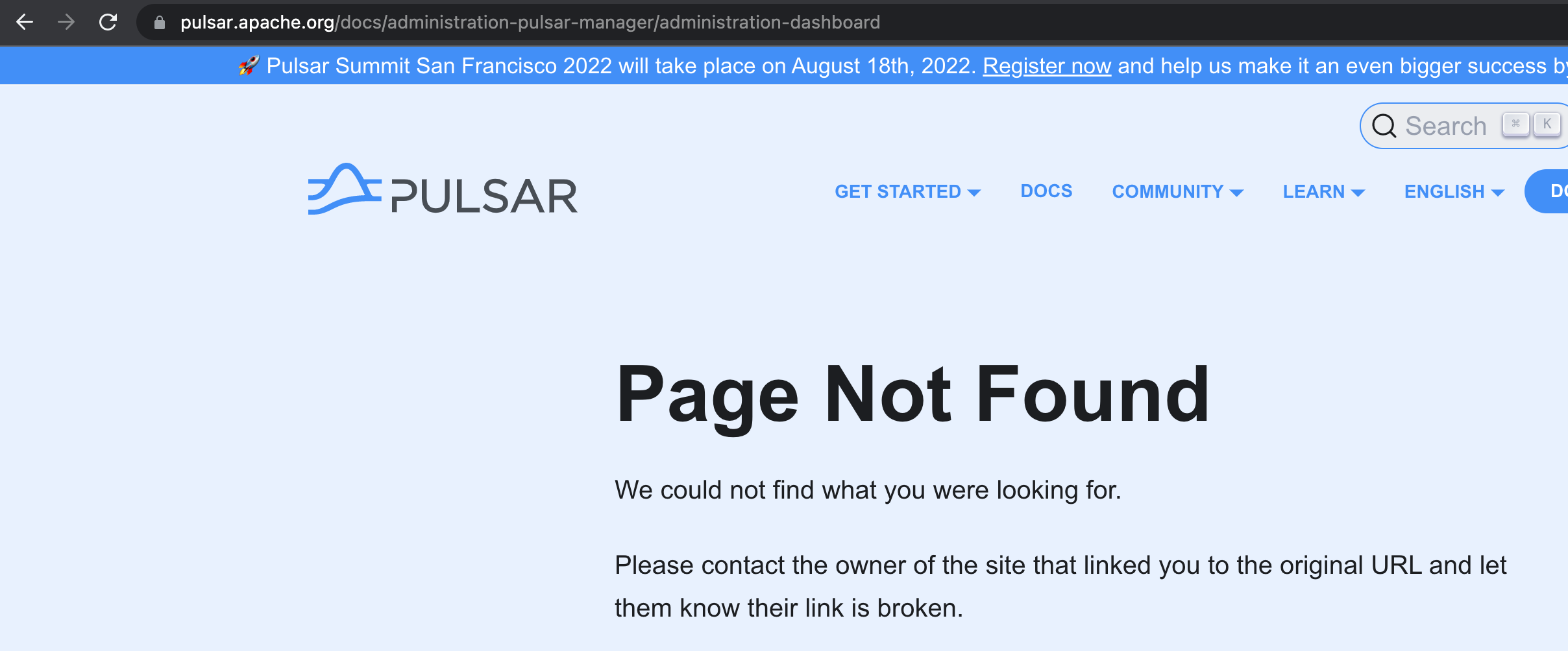[Doc] Pulsar dashboard link in the pulsar-manager doc note section is broken · Issue #16101 ...