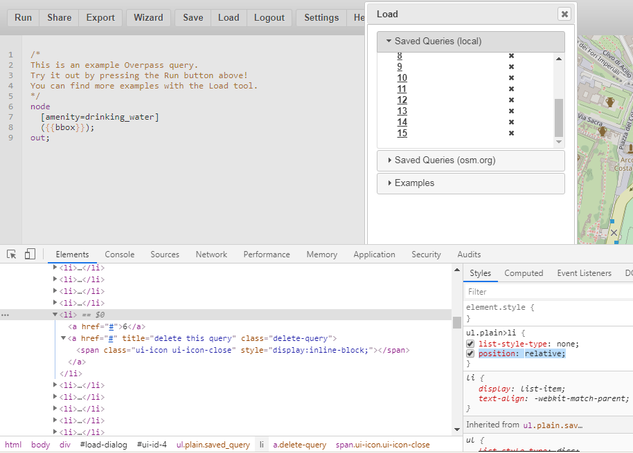 Saved Queries: delete button deleting wrong item · Issue #426 · tyrasd/overpass-turbo · GitHub