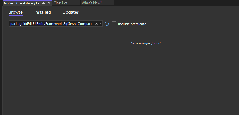 [bug Bash] The Alternative Package “erikej Entityframework Sqlservercompact” Cannot Be Found