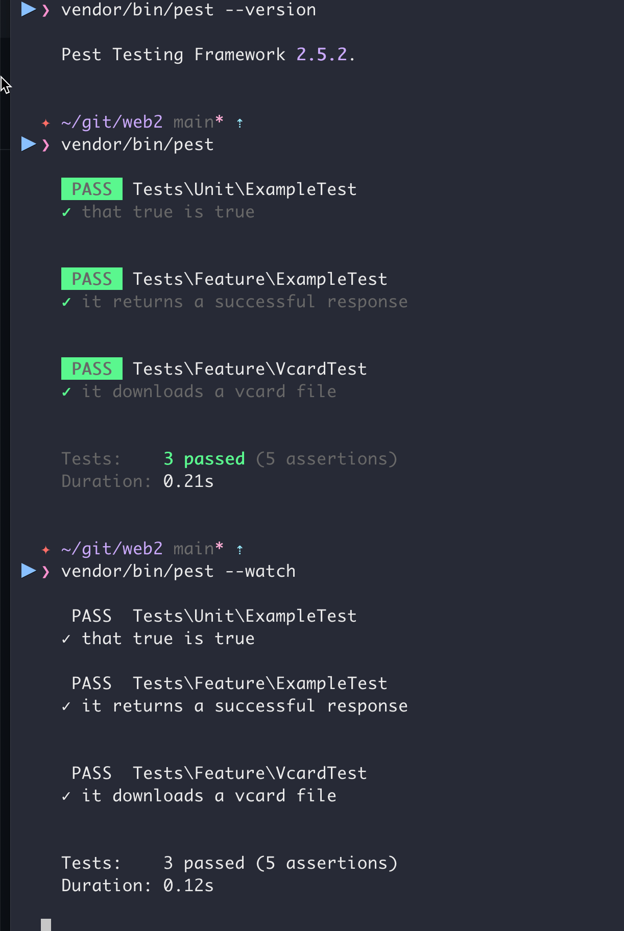 --watch doesn't show colors · Issue #789 · pestphp/pest · GitHub