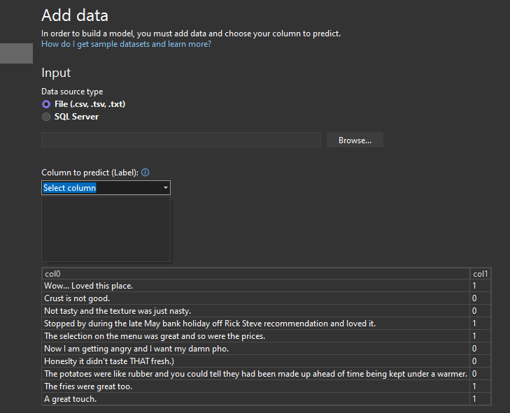 Unable To Select The Column · Issue 2637 · Dotnetmachinelearning Modelbuilder · Github 1485