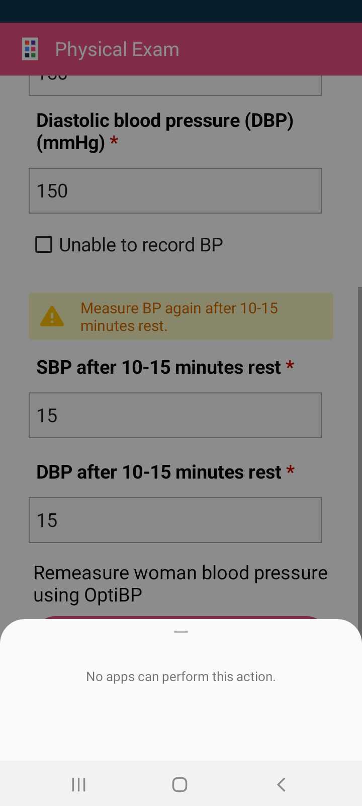 There is no button to navigate the users to the OptiBP apps if the BP ...
