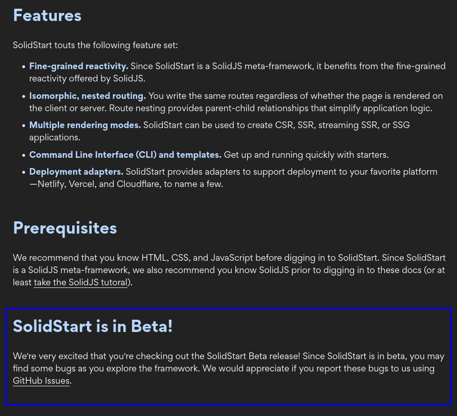 Experimental or beta? README and official website conflicting · Issue #177 · solidjs/solid-start ...