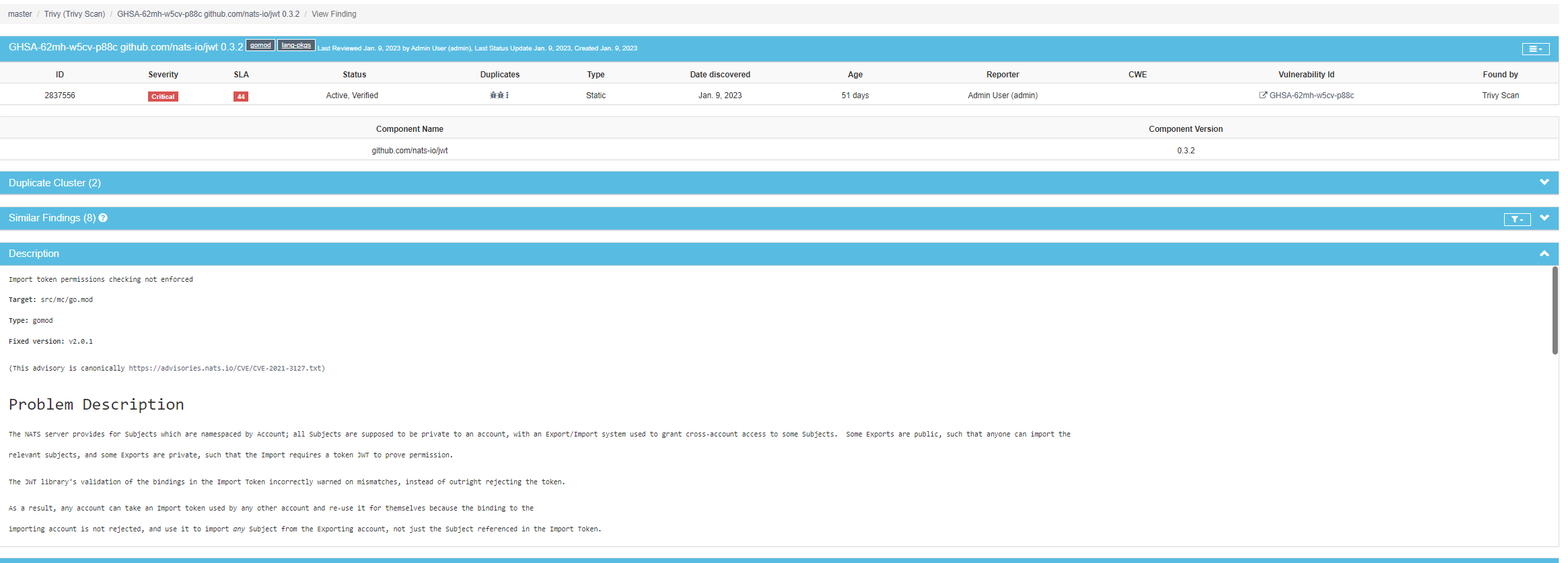 When DefectDojo parses the trivy report, the field parsing error results in inaccurate removal ...