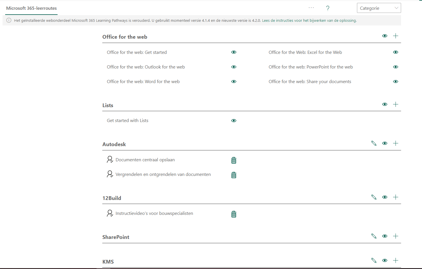 New subcategories aren't visible anymore by using the Microsoft 365 Learning Pathways webpart ...
