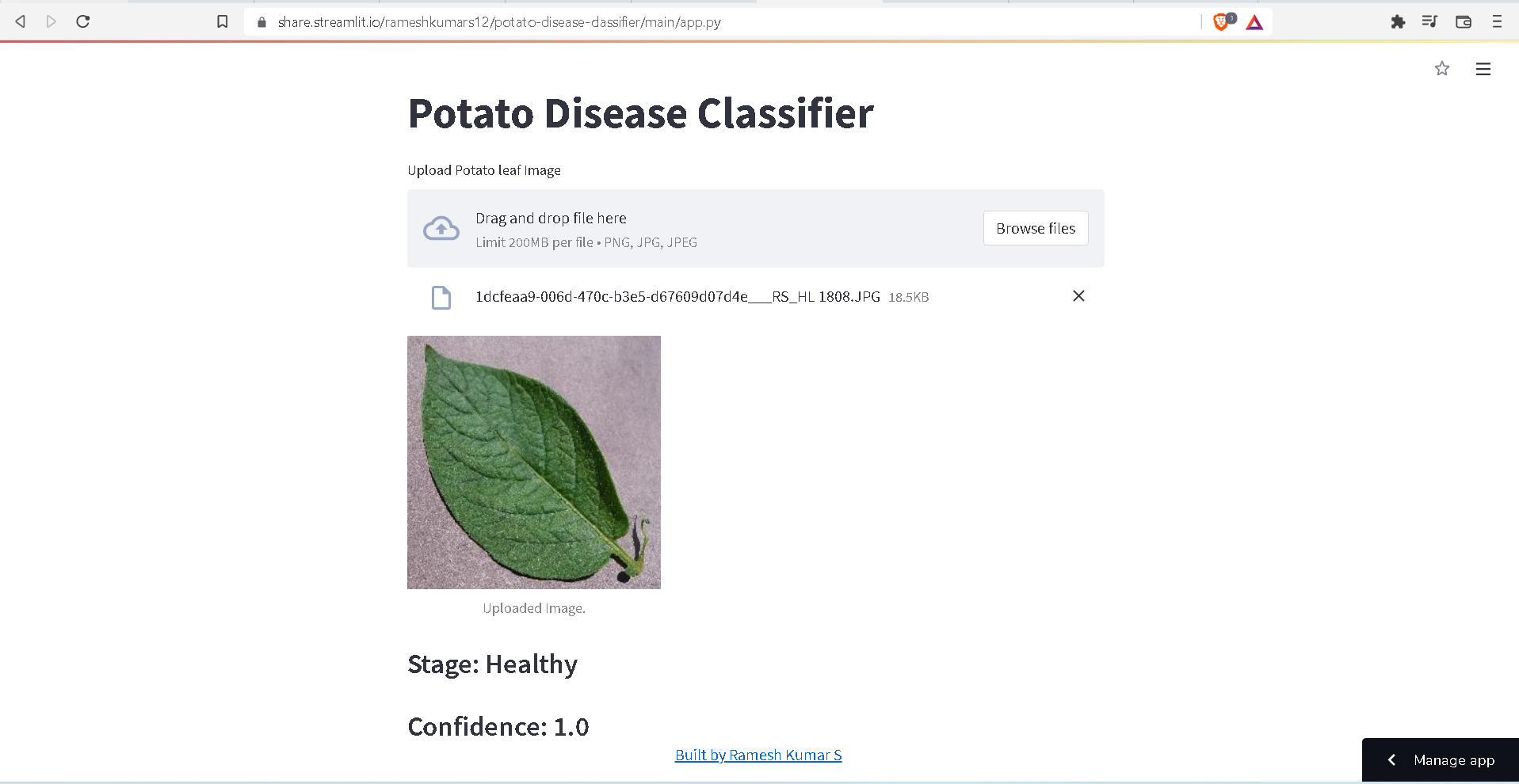 GitHub - rameshkumars12/Potato-Disease-Classifier