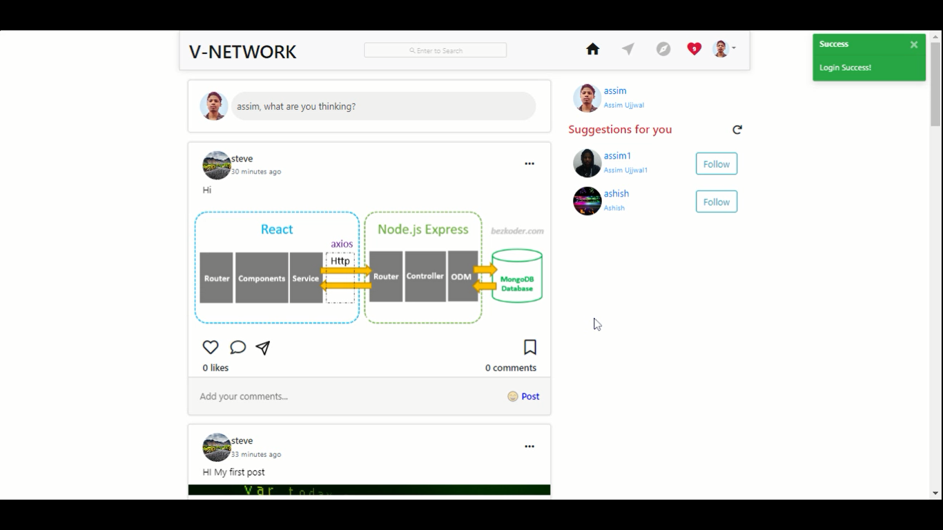GitHub - AssimUjjwal/V-Network: MERN Stack Social-Media-App inspired from Tech Giant Instagram