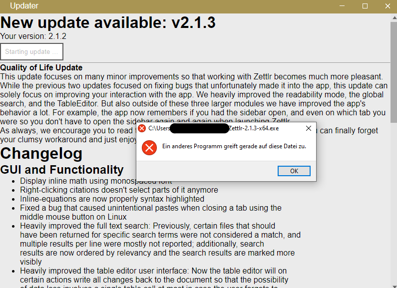Bug Updater Not Working · Issue 3124 · Zettlrzettlr · Github 
