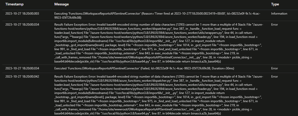 Google Workspace - Function returning failure exception · Issue #9284 · Azure/Azure-Sentinel ...