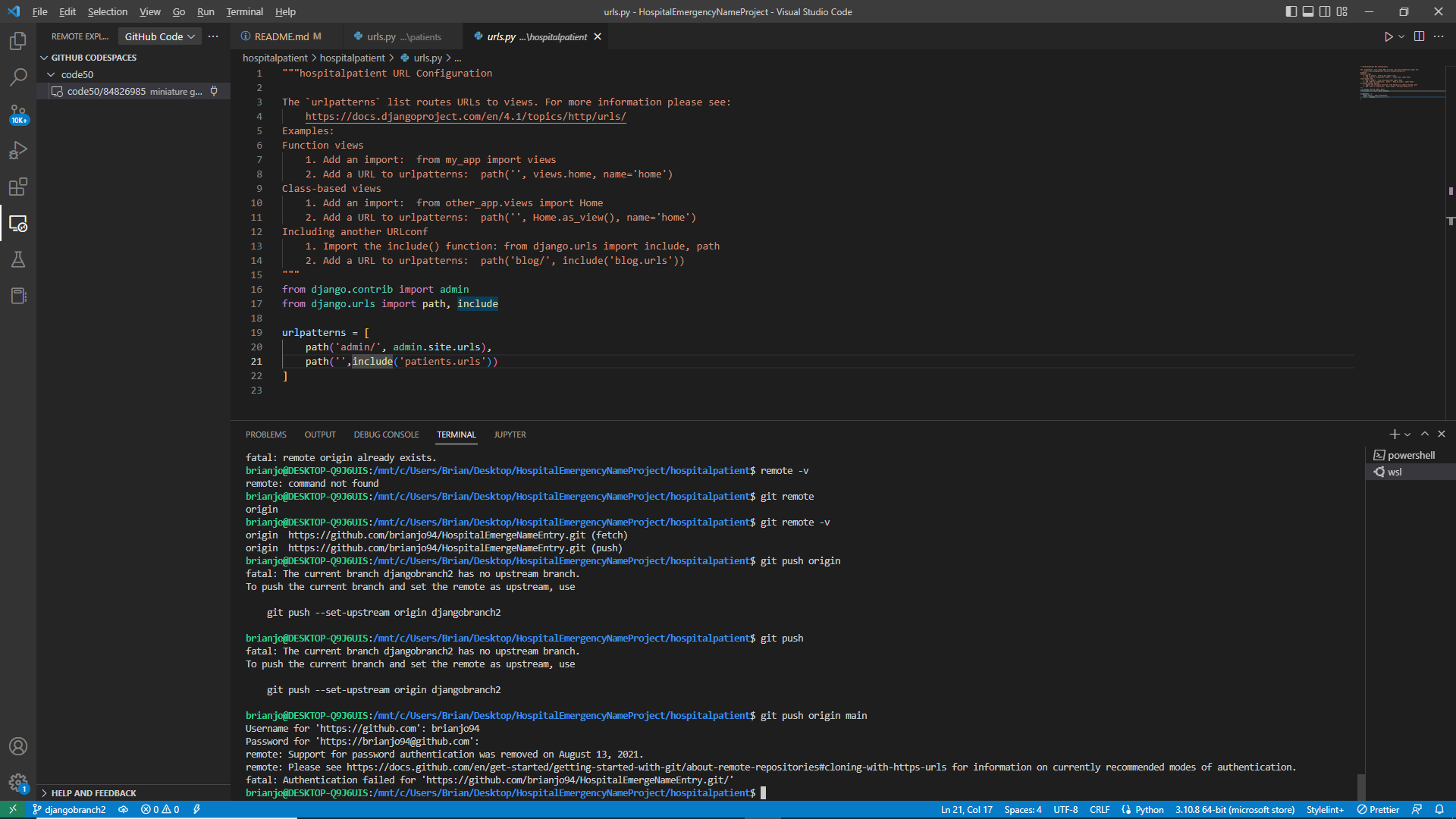 create a barebone django project · Issue #6 · xraycodes/HospitalEmergeNameEntry · GitHub