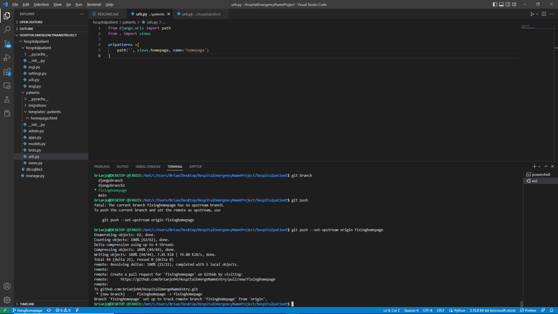create a barebone django project · Issue #6 · xraycodes/HospitalEmergeNameEntry · GitHub