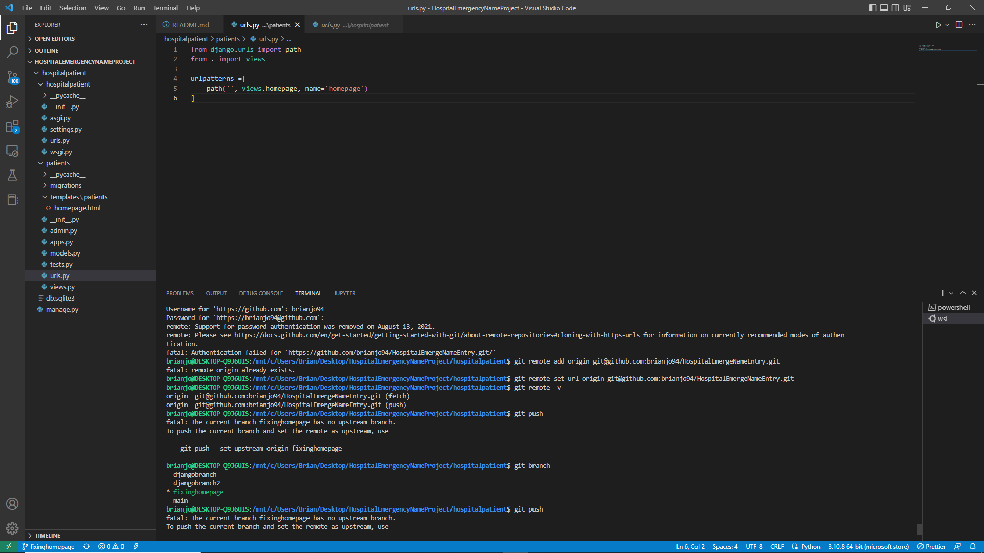 create a barebone django project · Issue #6 · xraycodes/HospitalEmergeNameEntry · GitHub