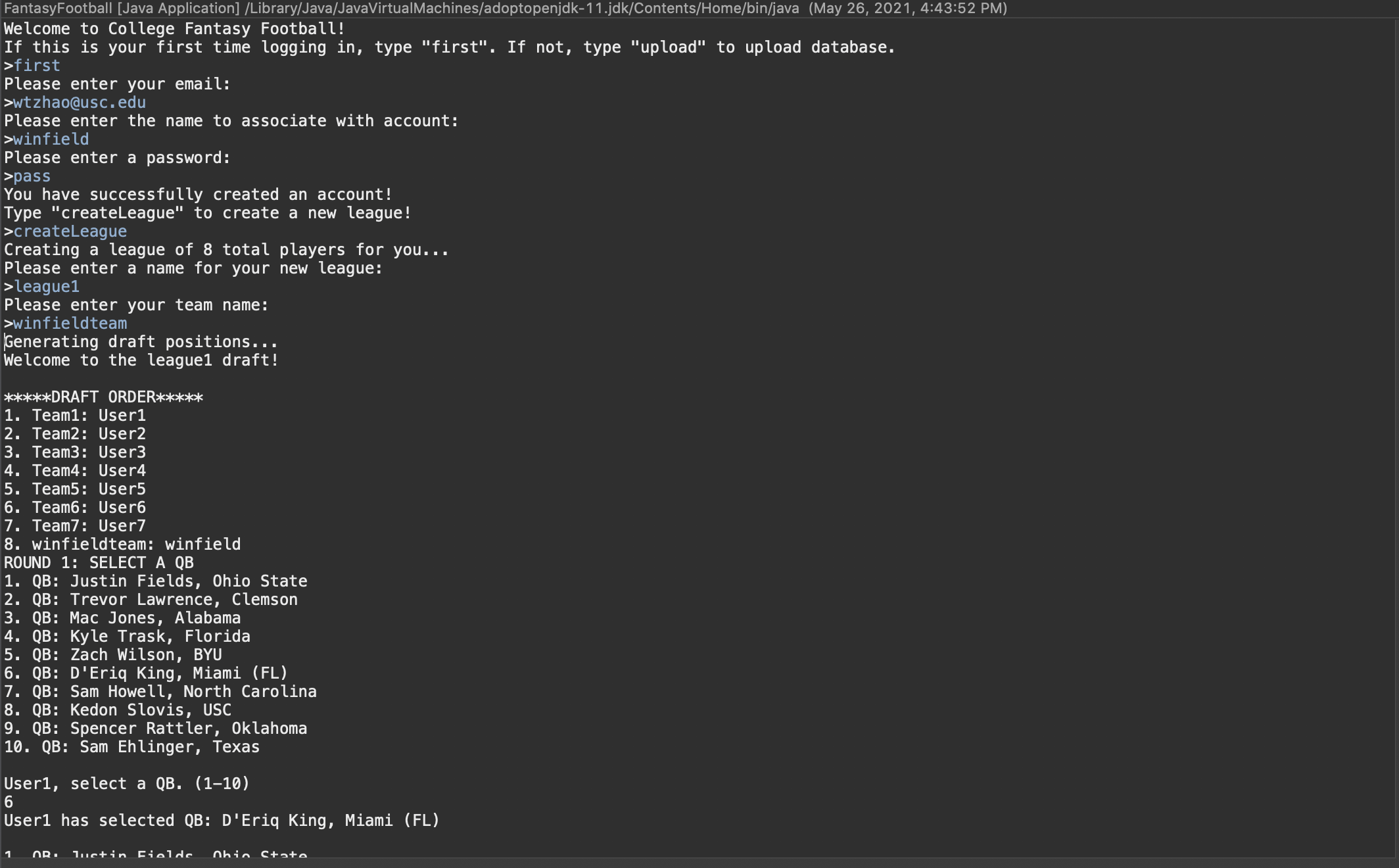 GitHub - wtzhao31/Java-Fantasy-Football: I created a College Football ...