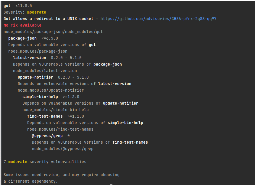Update The Got Dependency · Issue 25627 · Cypress Io Cypress · Github