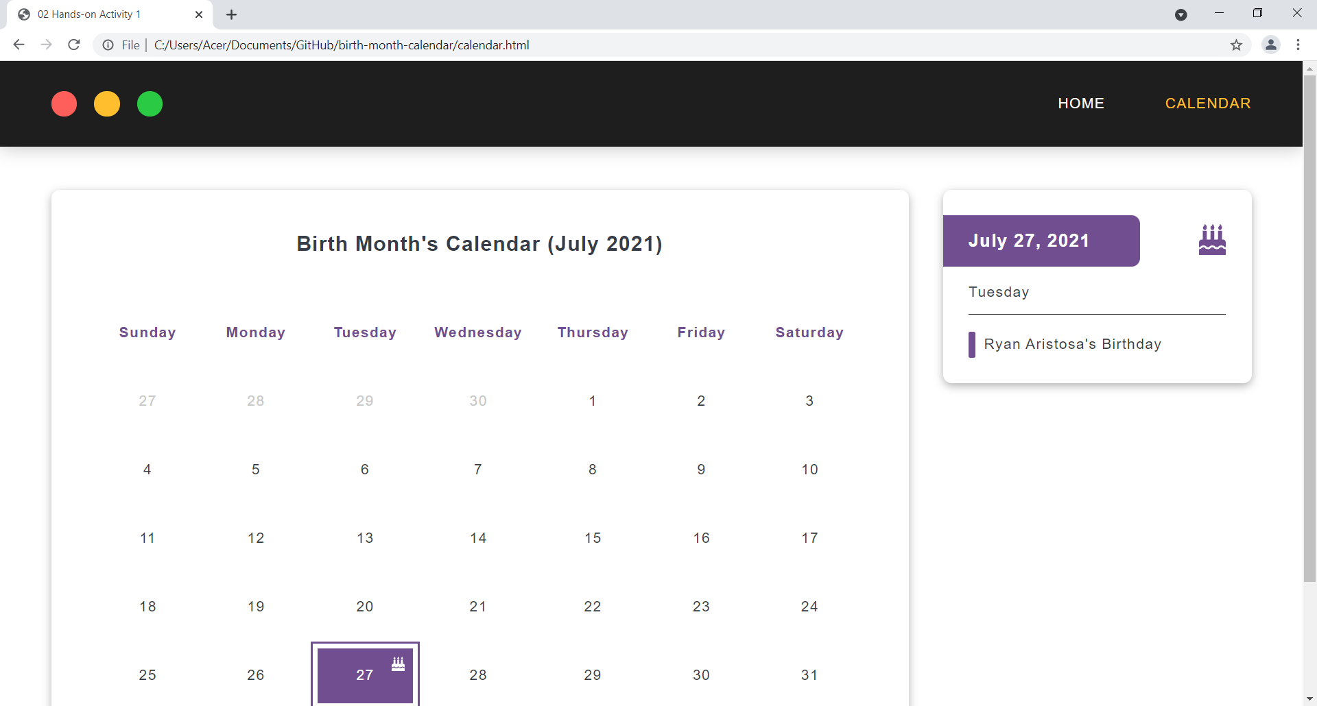 GitHub - RyanArchive/birth-month-calendar: Birth month's calendar of ...