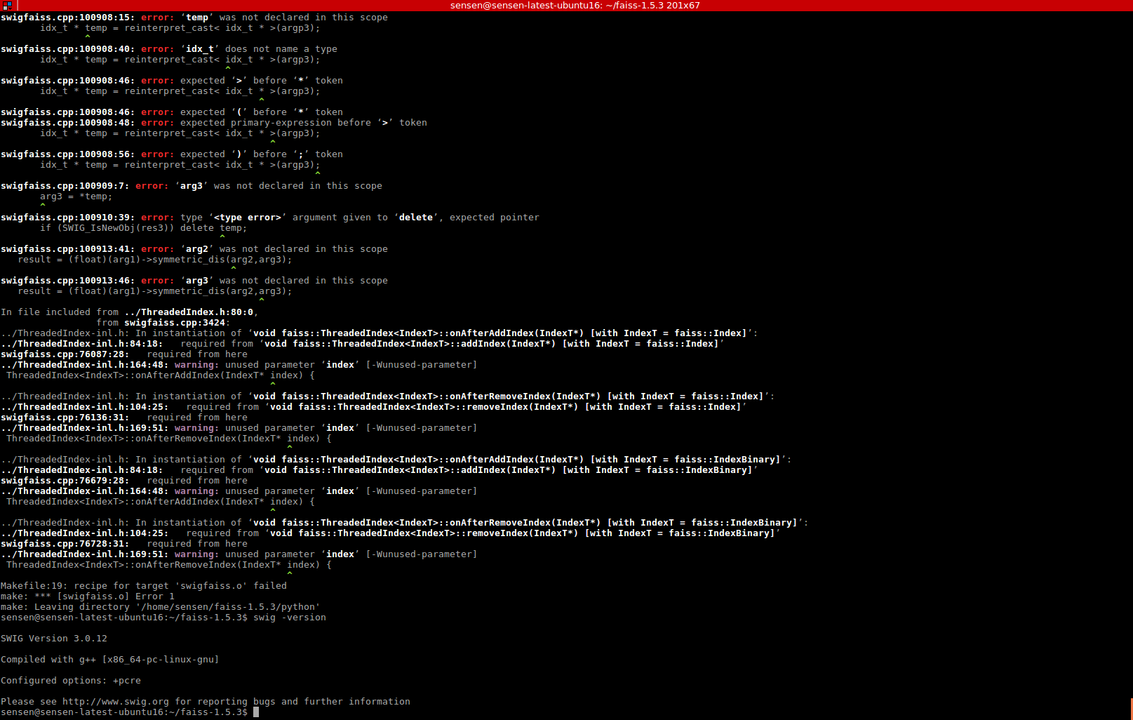 Makefile:19: recipe for target 'swigfaiss.o' failed · Issue #944 · facebookresearch/faiss · GitHub