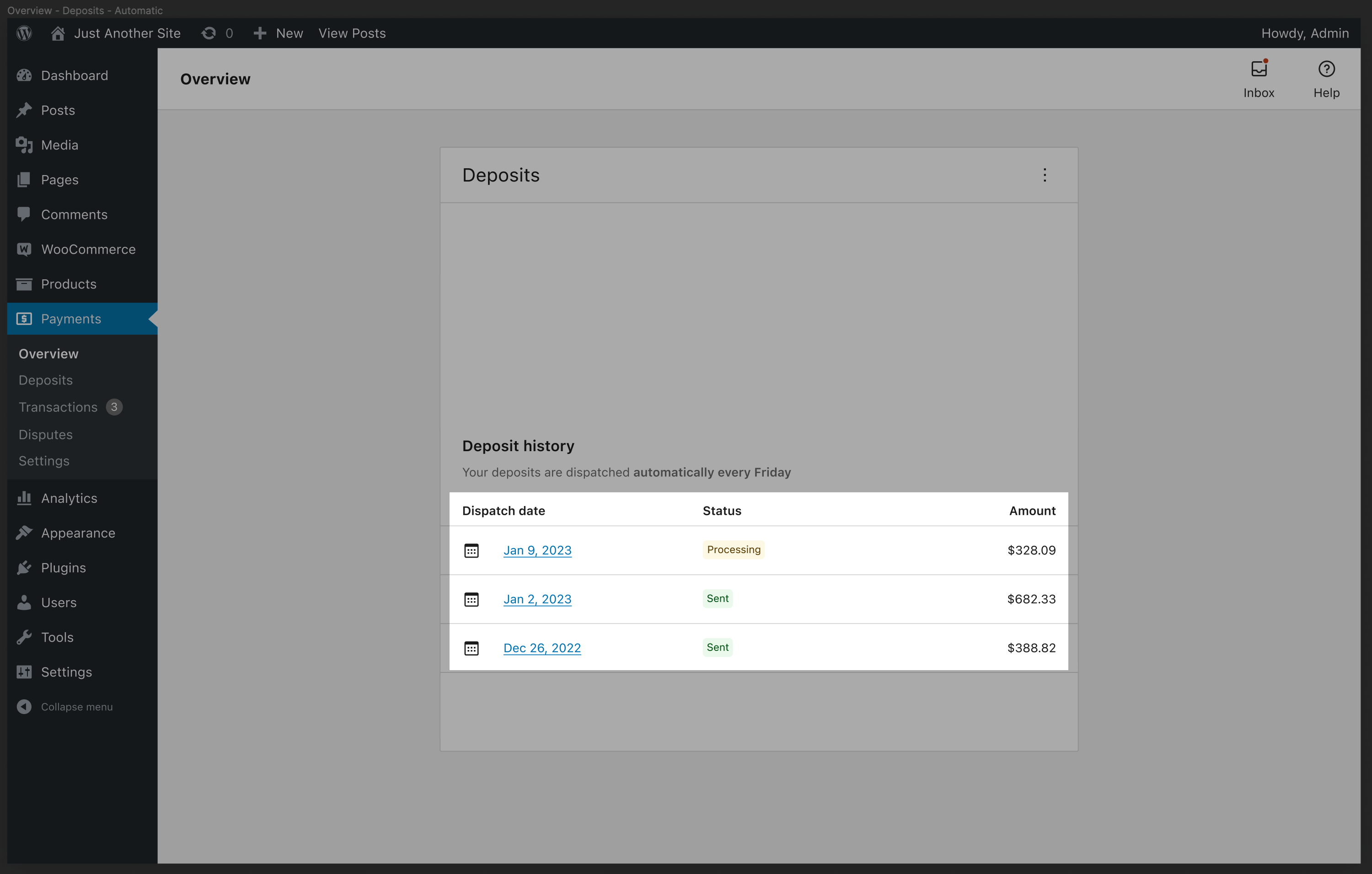 Simplify Deposits Ui Add Deposit History Table Showing The Last 3