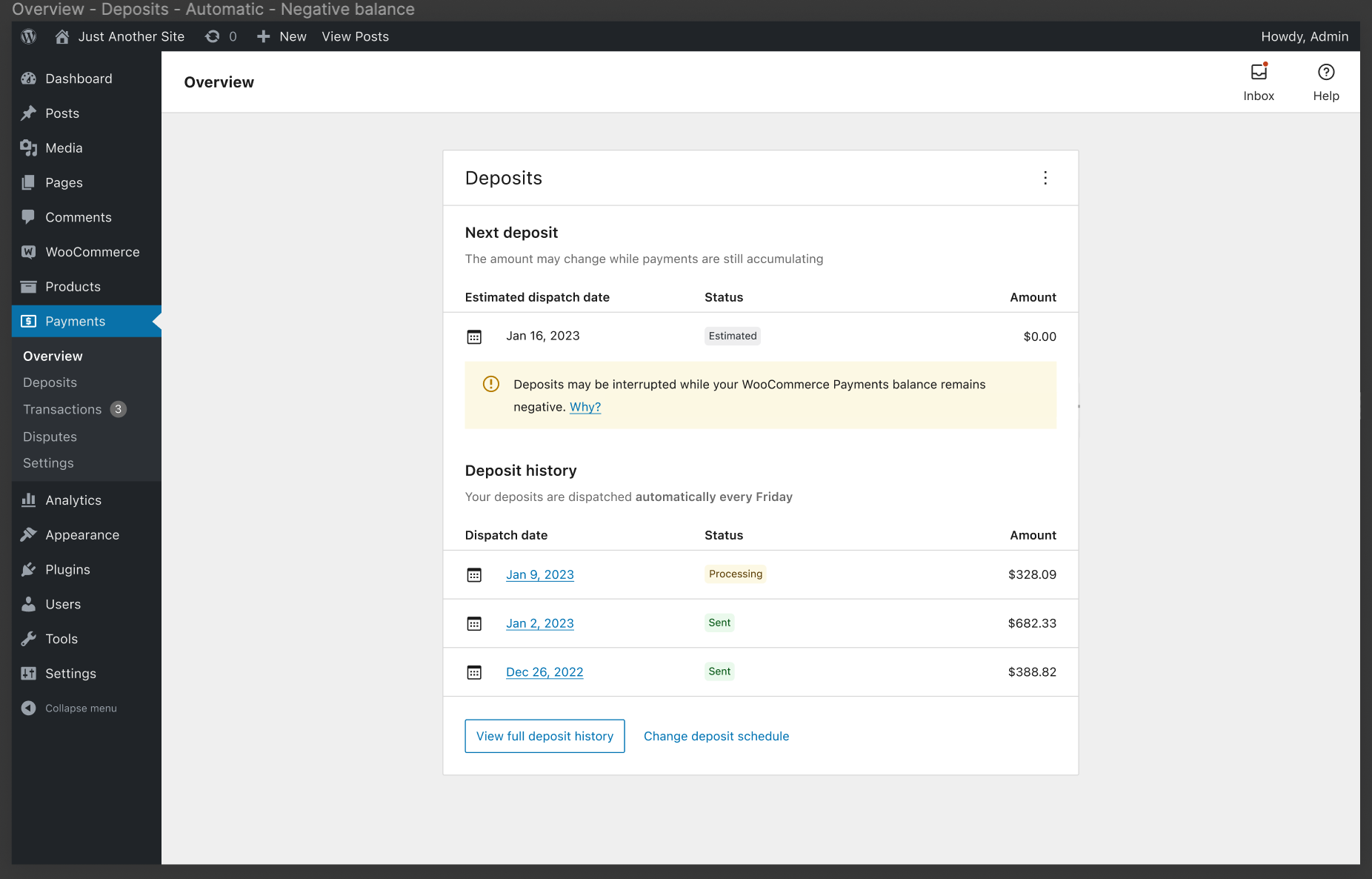 Simplify deposits UI - Add notice to next deposit card indicating negative balance · Issue #5730 ...