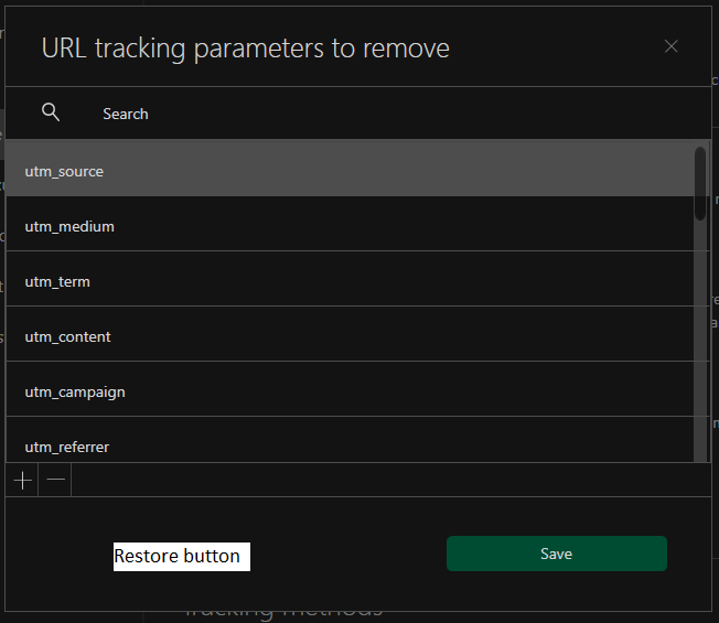 Button to reset the parameters of the Strip URLs of tracking parameters option · Issue #3989 ...