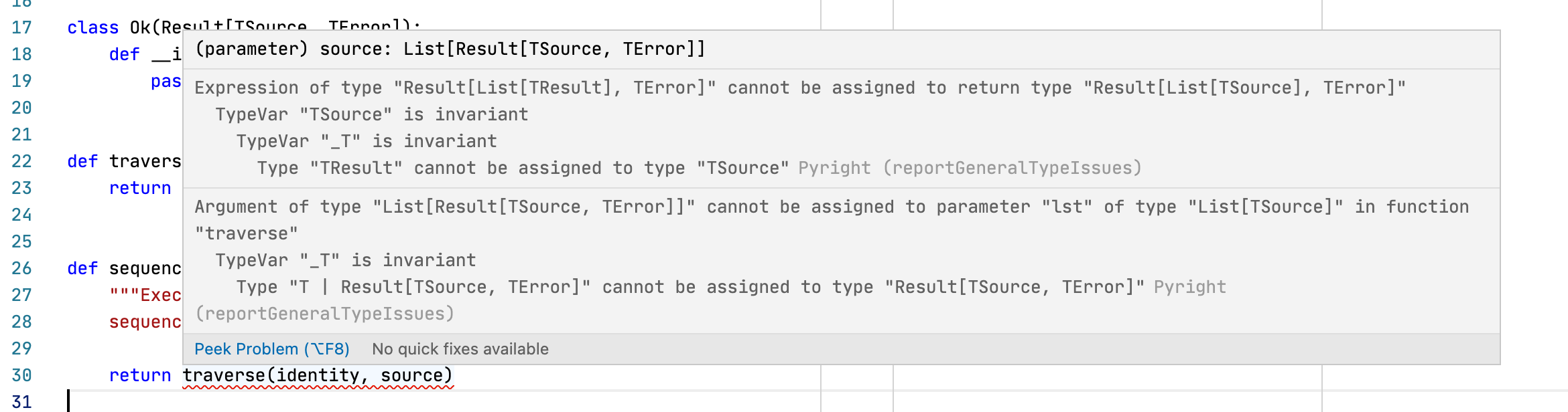 Type "TResult" cannot be assigned to type "TSource" · Issue #1265 · microsoft/pyright · GitHub
