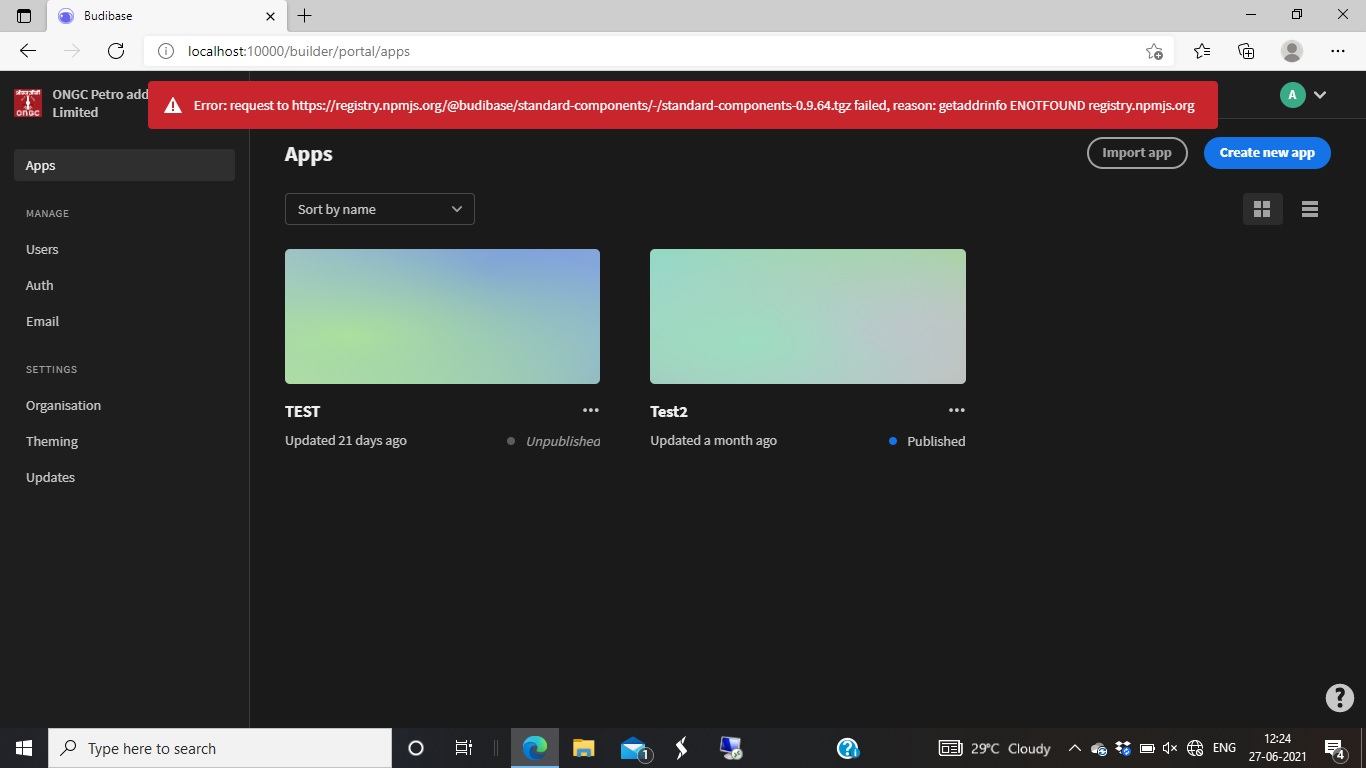 Create New App Error - If internet is not on available · Budibase budibase · Discussion #1842 ...