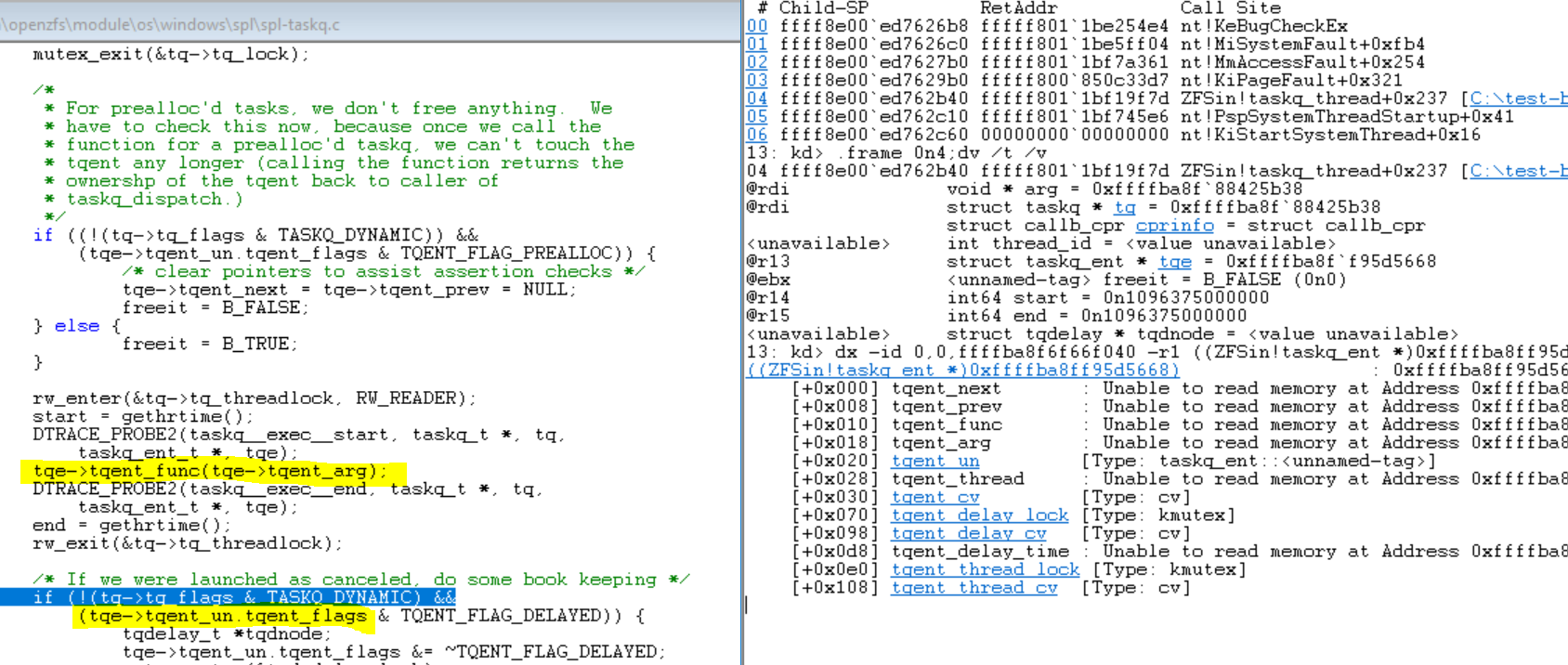taskq_thread() crash with prealloc'd tasks · Issue #62 · openzfsonwindows/openzfs · GitHub