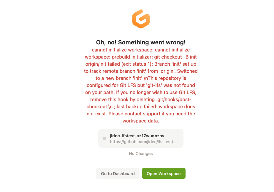 Error starting workspaces based on prebuilds which use git LFS · Issue #8117 · gitpod-io/gitpod ...