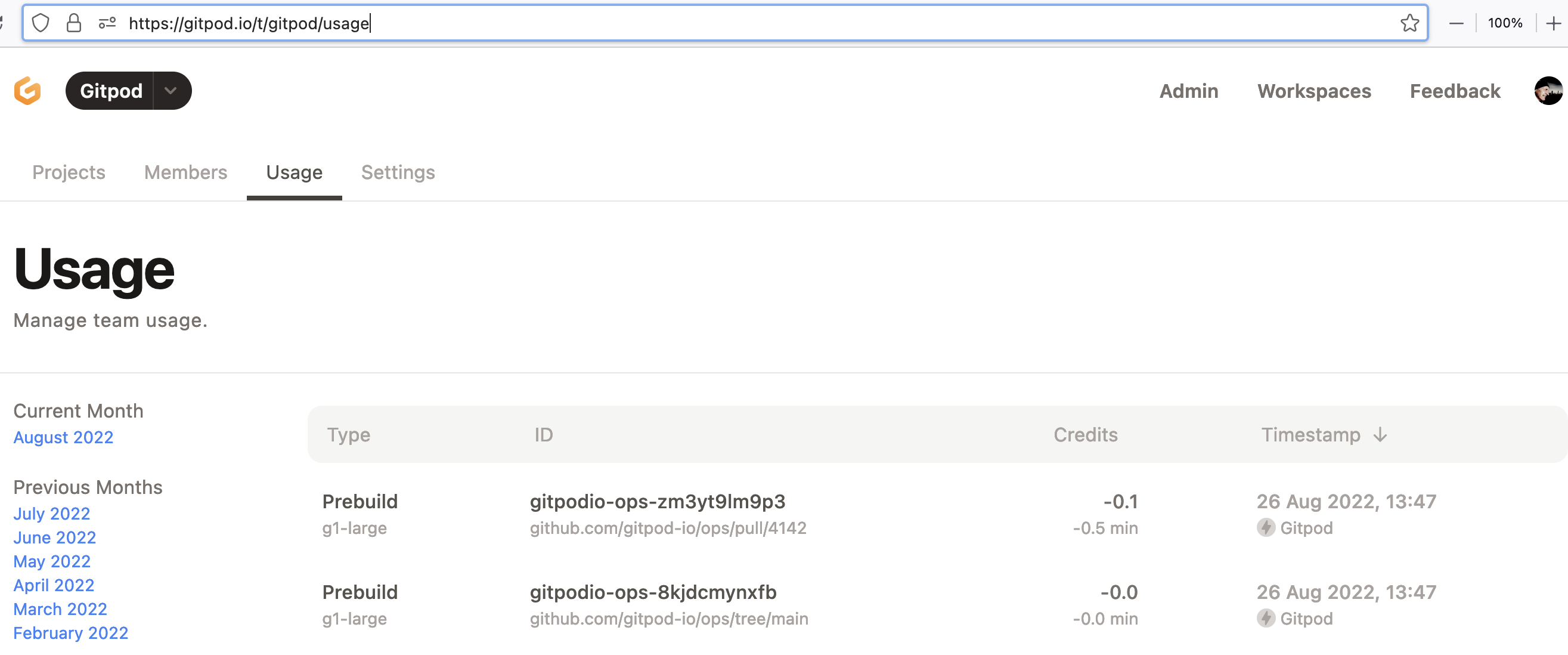 Negative credits in usage list view · Issue #12064 · gitpod-io/gitpod · GitHub