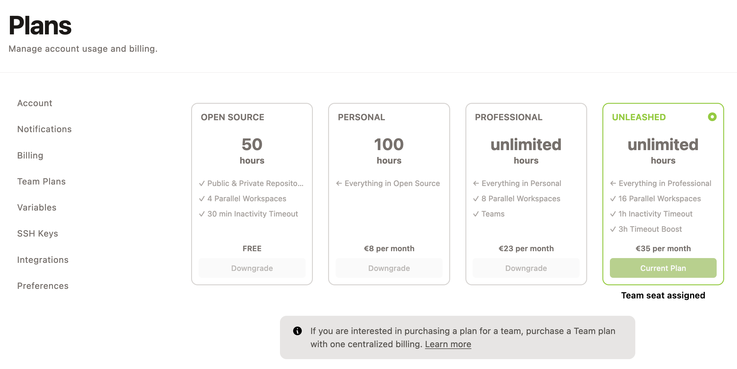 Clean up plans page in dashboard to match website pricing and page · Issue #13229 · gitpod-io ...