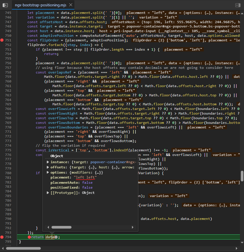 Popover `placement Bottom Left ` With `[adaptiveposition] True ` Throws Error · Issue 6617