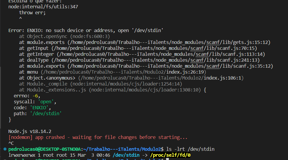 Error: ENXIO: no such device or address, open '/dev/stdin' · Issue #3932 · nodejs/help · GitHub