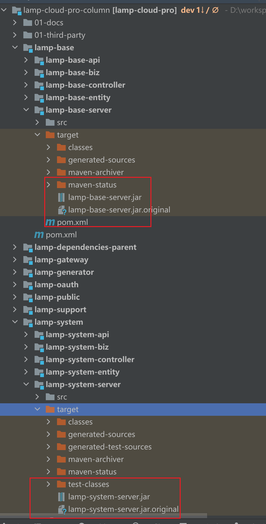 lamp-cloud-pro-column源码编译后，未找到相应JAR包 · Issue #142 · dromara/lamp-cloud · GitHub