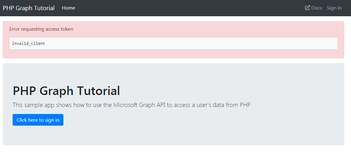invalid_client · Issue #53 · microsoftgraph/msgraph-sample-phpapp · GitHub
