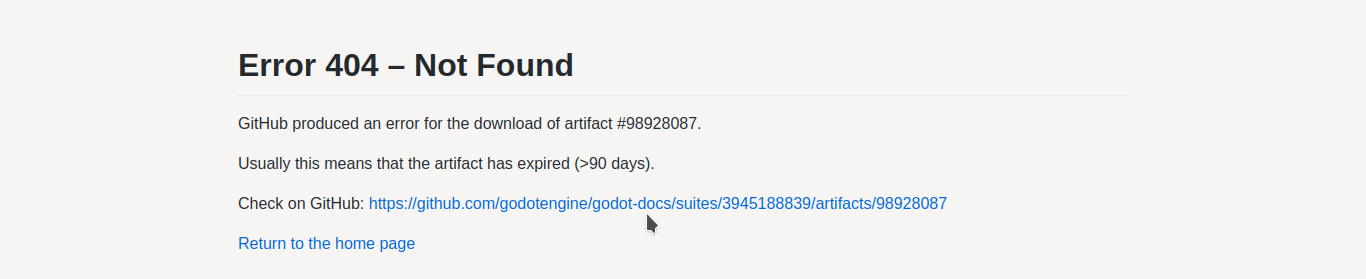 Offline documentation artifact link has expired (> 90 days) · Issue #5338 · godotengine/godot ...