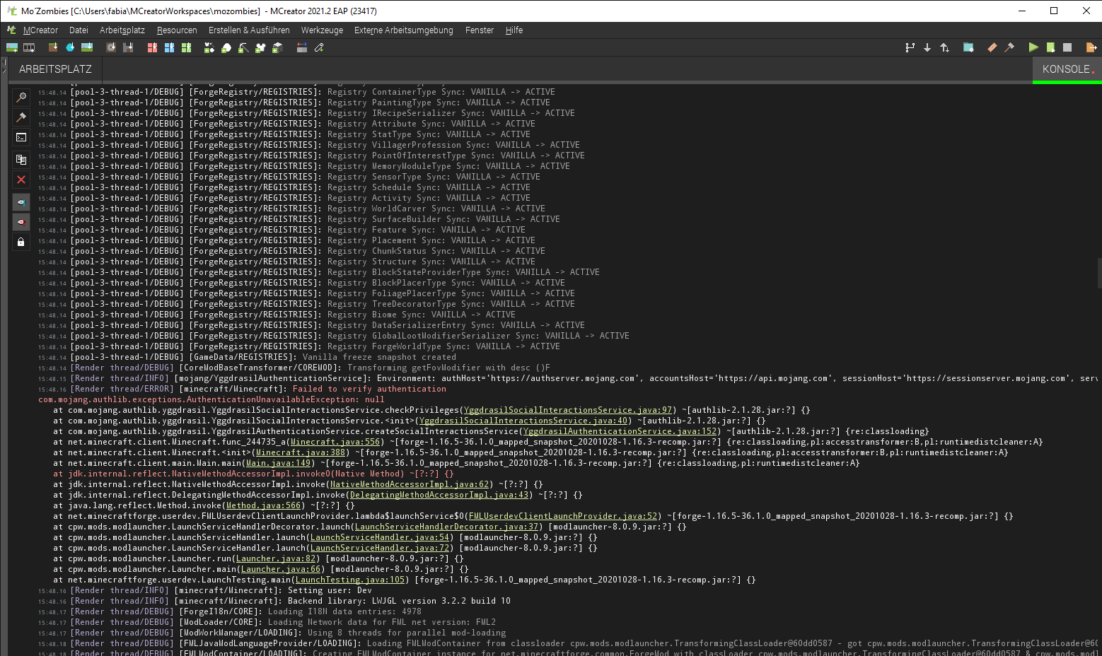 Error in console Failed to verify authentication · Issue #1377 · MCreator/MCreator · GitHub