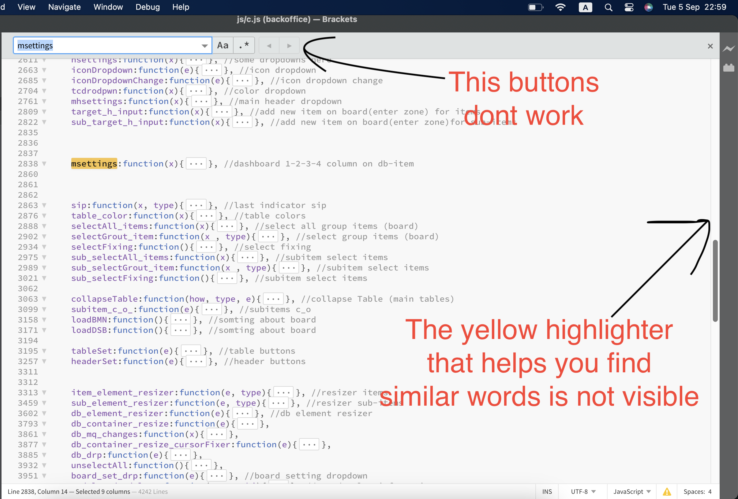 Highlight and Find function does not work normally in 500kb file · Issue #297 · brackets-cont ...