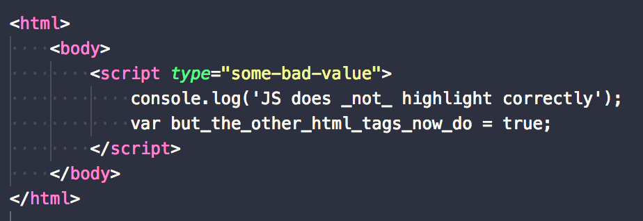 Script tag in HTML files breaks highlighting subsequent HTML tags ...