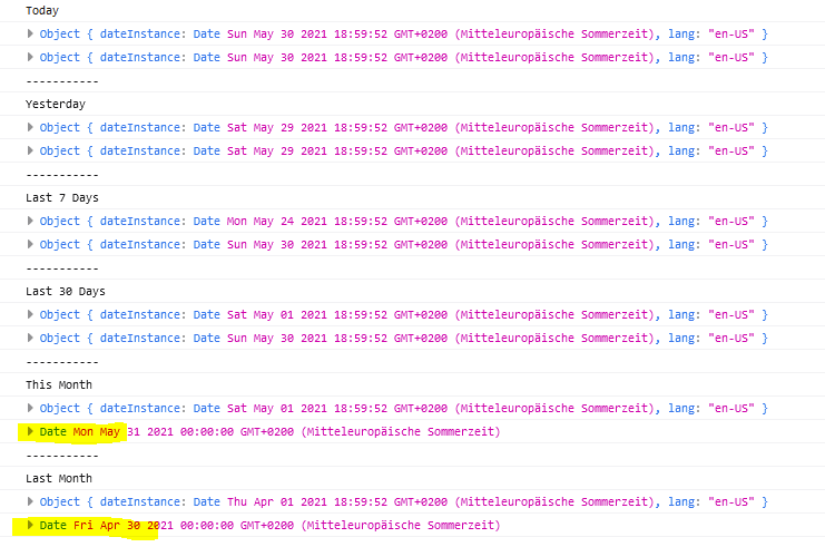 ranges plugin: end-date of 'This Month' + 'Last month' is a plain JS ...
