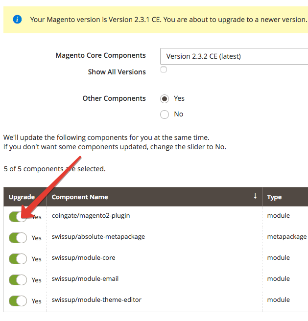 Unable to set sliders to No to unselect components during upgrade to 2.3.2 · Issue #23445 ...