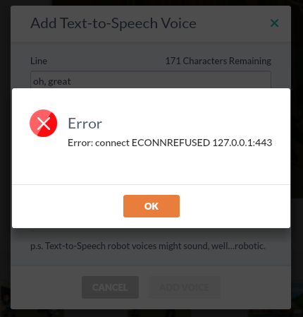 some of the voices stopped working [connect ECONNREFUSED 127.0. 0.1 ...