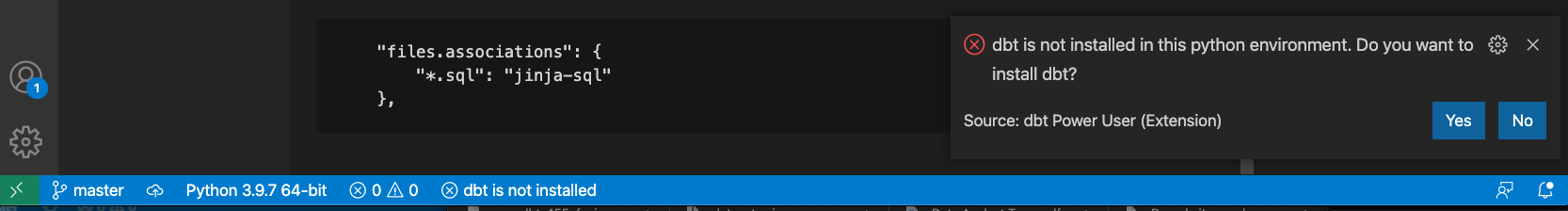 "DBT is not installed" - issue that may come up for users who installed dbt using homebrew or in ...