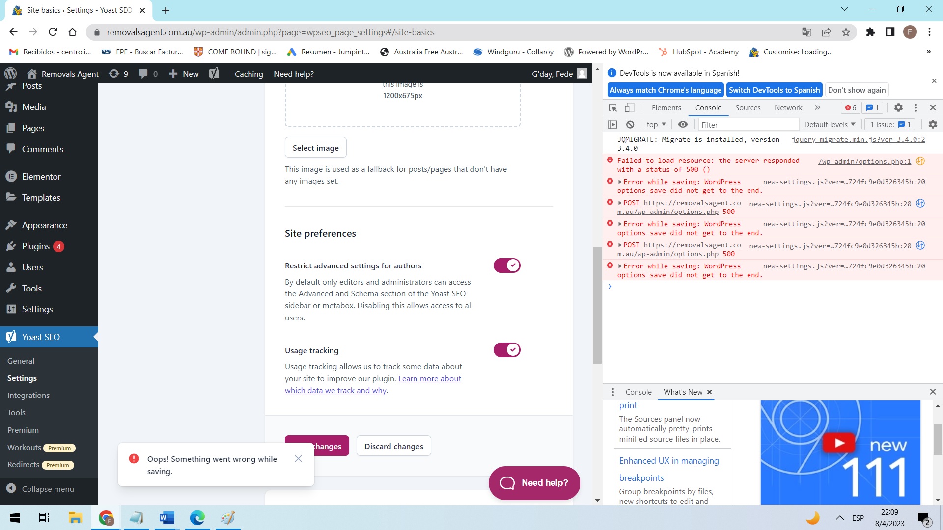 Yoast "oops somehitng went wron while saving" ERROR Cant solve · Issue #20136 · Yoast/wordpress ...
