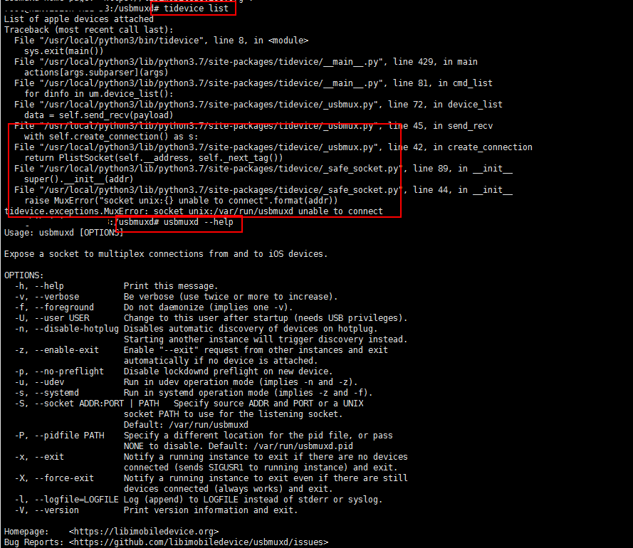 tidevice.exceptions.MuxError: socket unix:/var/run/usbmuxd unable to connect · Issue #7 ...