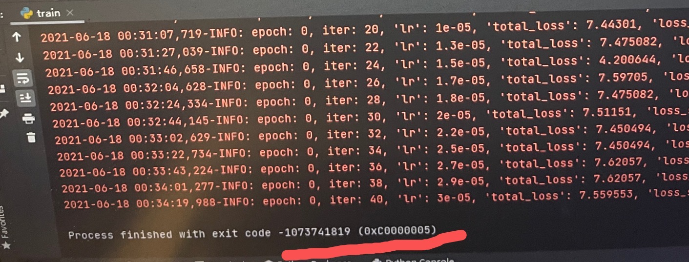 paddleocr使用自己的数据集训练文本检测模型，运行到第0个epoch快完成时退出，1073741819（0xc0000005 ...