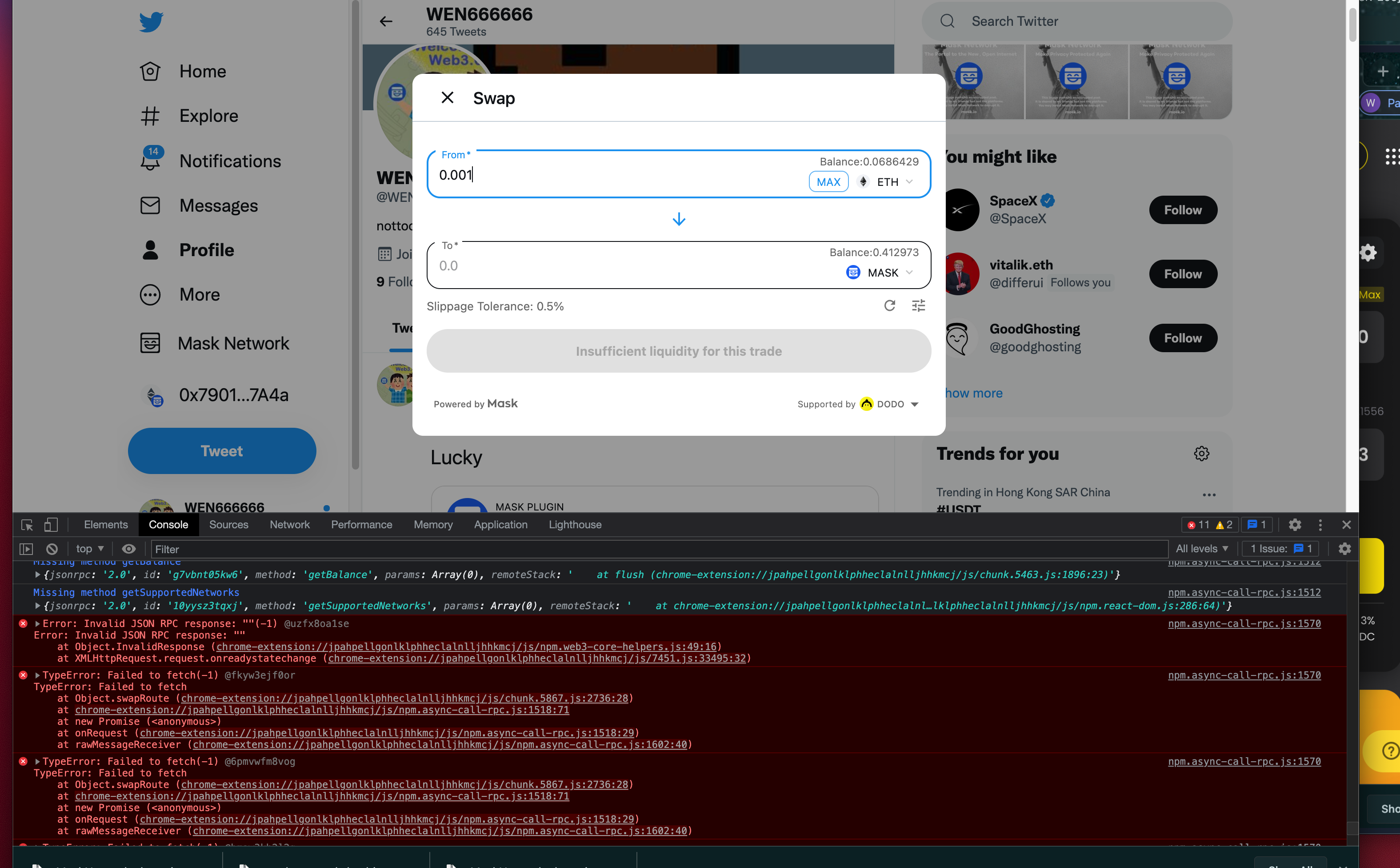 [Bug] DODO swap doesn't work for any network · Issue #4796 · DimensionDev/Maskbook · GitHub