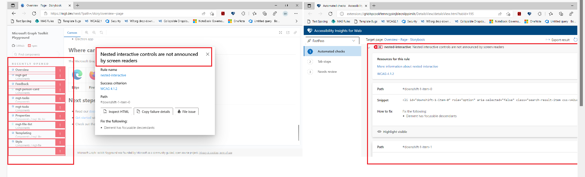 [Accessibility] [Microsoft Graph Toolkit Playground - Overview]: Nested interactive controls are ...