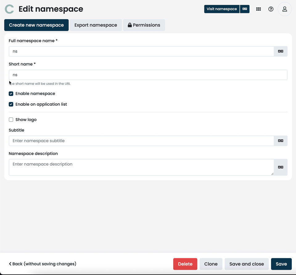 Cloning a namespace: parent namespace not show in webapp one · Issue #627 · cortezaproject ...