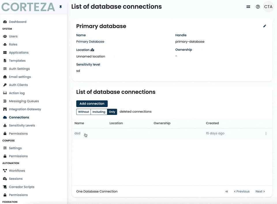 Unsaved changes message triggered after undeleting a connection when trying to using the sidebar ...